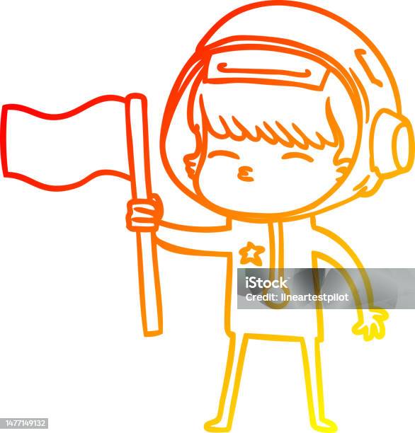 Dessin Au Trait Dégradé Chaud Dun Astronaute Curieux De Dessin Animé