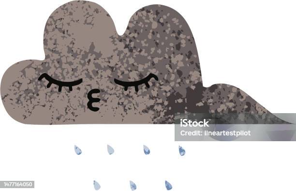 Style Illustration Rétro Dessin Animé Dun Nuage De Pluie Dorage