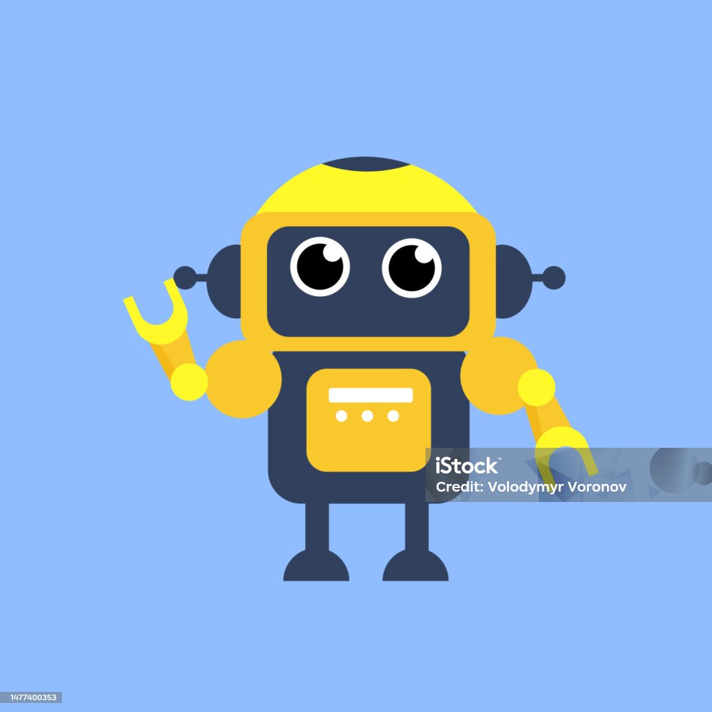 Cute Robot Character Vector Illustration In Flat Design Style Stock