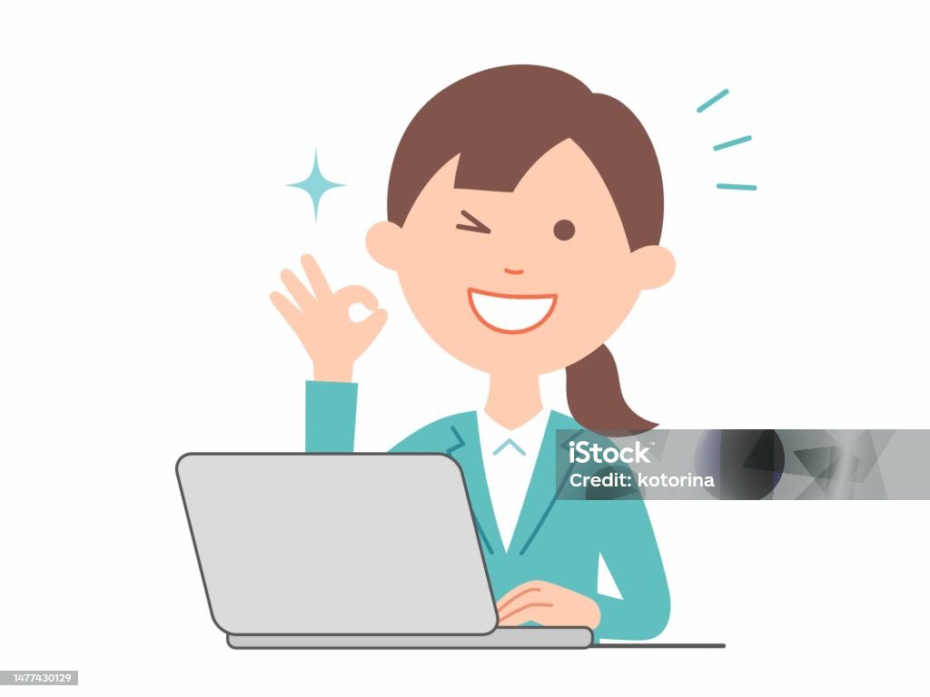 A Business Woman Who Operates A Personal Computer And Gives Ok Stock