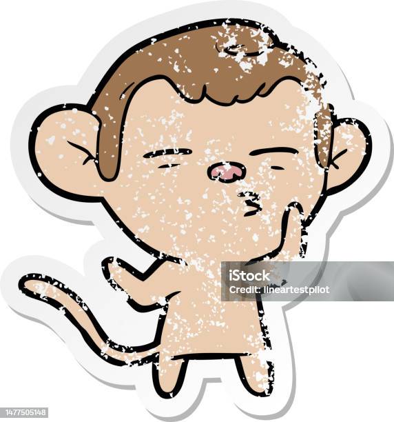 Autocollant En Détresse Dun Singe Suspect De Dessin Animé Vecteurs