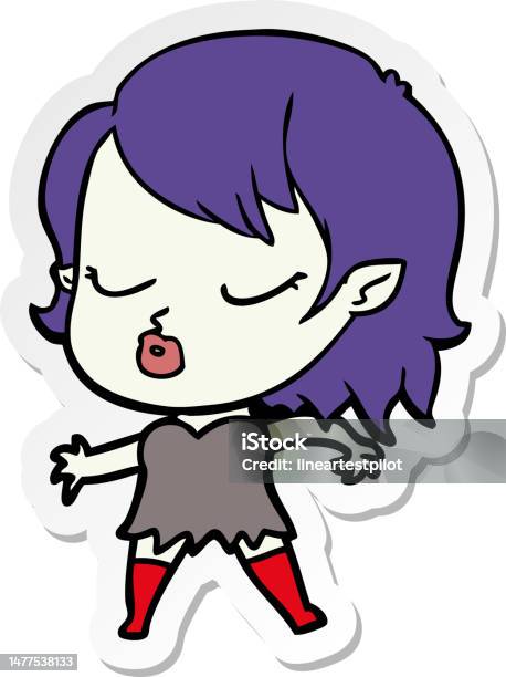 Autocollant Dune Jolie Fille Vampire De Dessin Animé Vecteurs Libres De