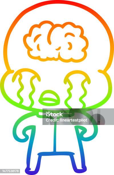 Dessin Au Trait Dégradé Arcenciel Dun Dessin Animé Big Brain Alien