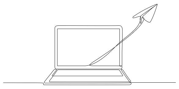 Ordinateur Portable Avec Dessin Au Trait Continu Davion En Papier