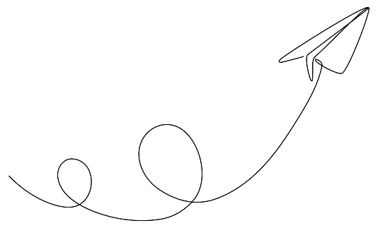 Dessin Au Trait Continu De Vol Davion En Papier Vecteurs Libres De