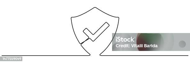 Shield Badge With Checkmark Continuous Line Art Stock Illustration
