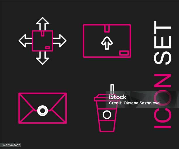 Définissez La Ligne Tasse À Café Enveloppe Boîte En Carton Avec Symbole
