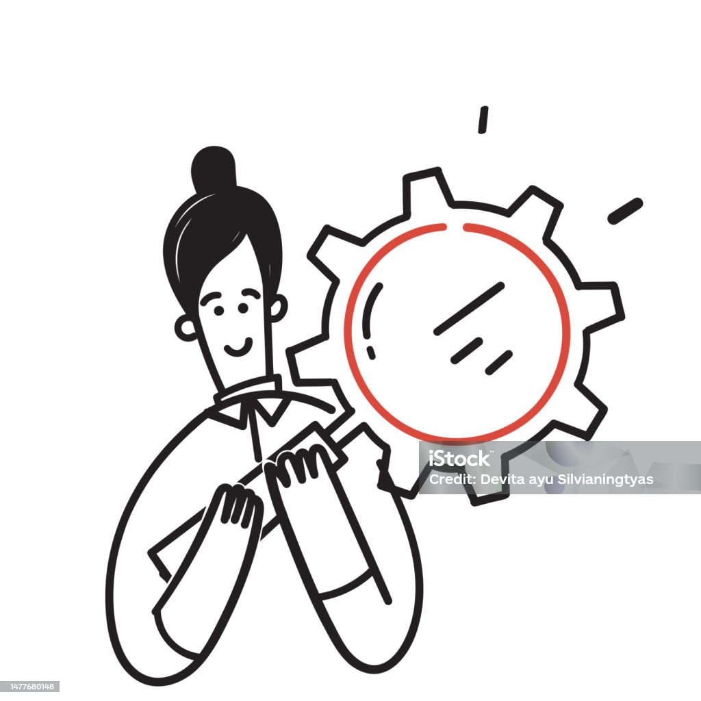 Orang Doodle Yang Digambar Tangan Memegang Kaca Pembesar Dengan