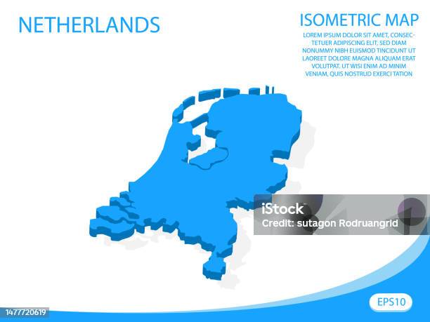 Modern Vector Isometric Of Netherlands Blue Map Elements White