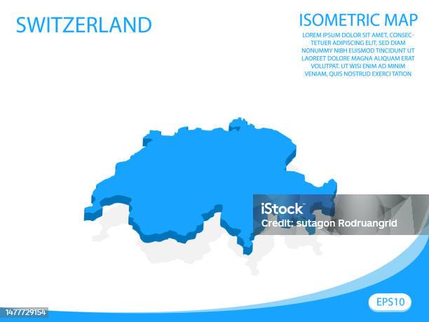Modern Vector Isometric Of Switzerland Blue Map Elements White
