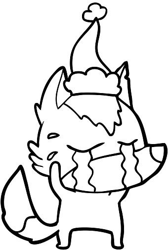 Dessin Au Trait Dessiné À La Main Dun Loup Pleurant Portant Un Chapeau