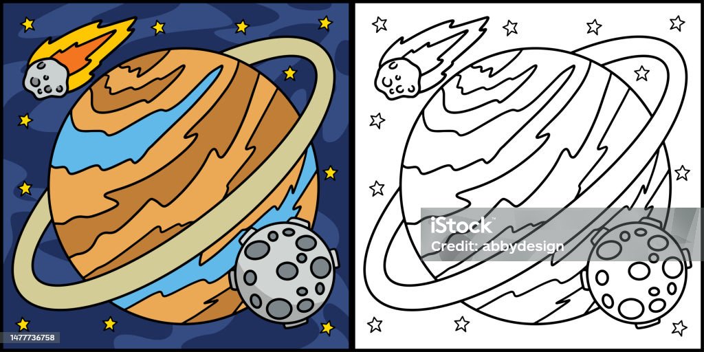 Ilustración De Dibujo De Planeta Saturno Para Colorear Ilustración