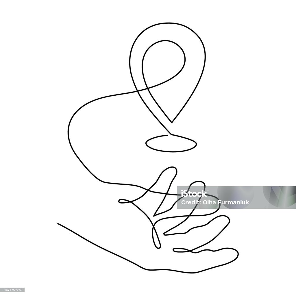 Ilustración De Puntos De Mano Ubicación En El Mapa Arte De Una Línea