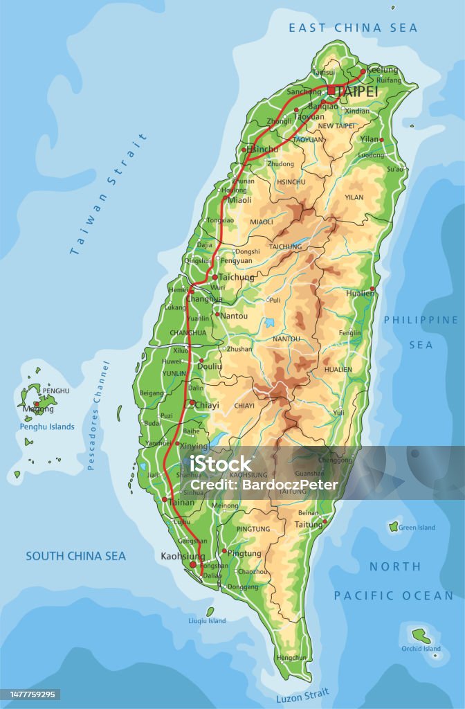 Highly Detailed Taiwan Physical Map With Labeling Stock Illustration ... Highly Detailed Taiwan Physical Map With Labeling Stock Illustration ...