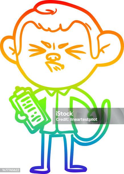 Dessin Au Trait Dégradé Arcenciel Dun Singe Agacé De Dessin Animé