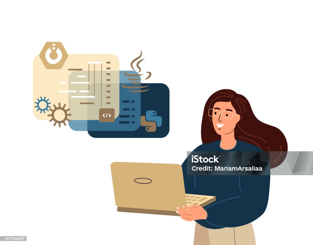 Woman Developer Programmer Working On Web Development In Virtual Programcomputer Laptop Script 1290