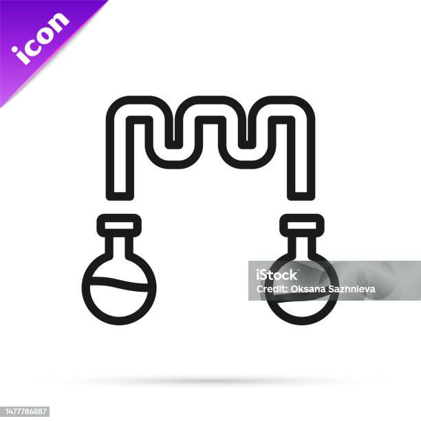 Ligne Noire Tube À Essai Et Fiole Icône Dessai De Laboratoire Chimique
