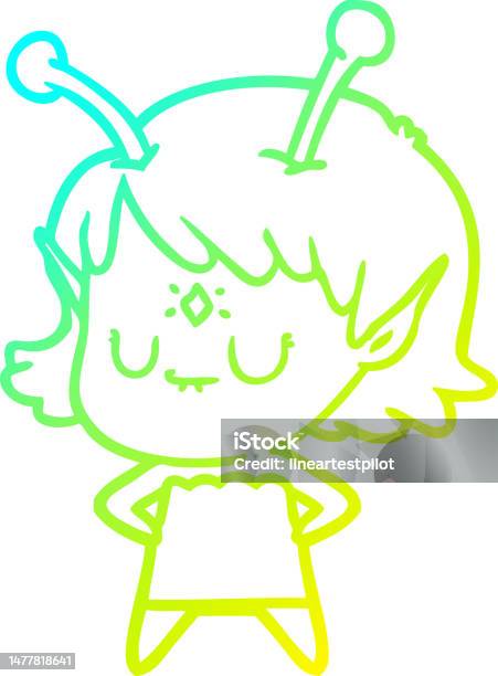 Dessin Au Trait Dégradé Froid Dune Fille Extraterrestre De Dessin Animé