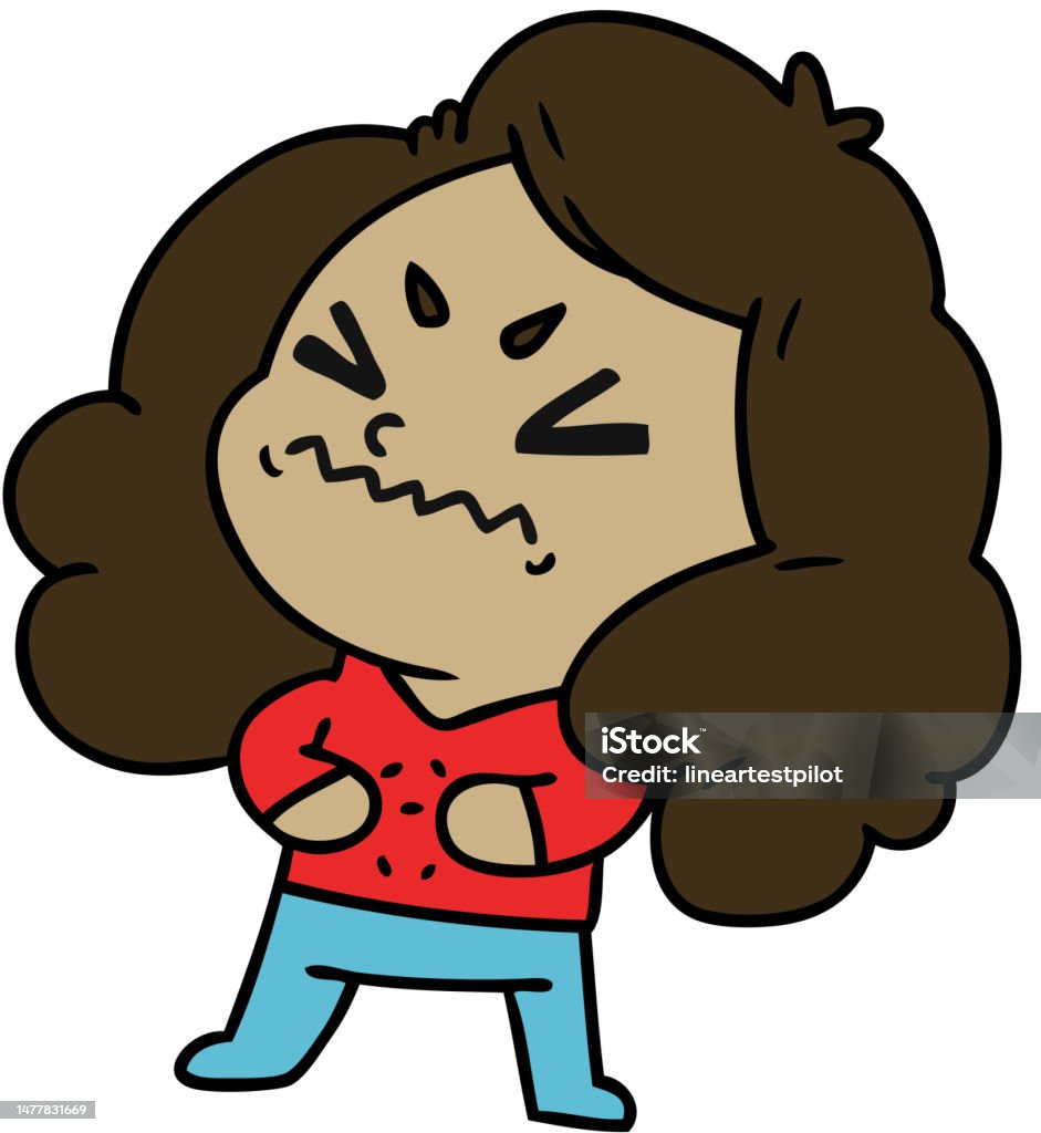 Kartun Yang Digambar Dengan Tangan Bebas Dari Gadis Kawaii Yang Lucu