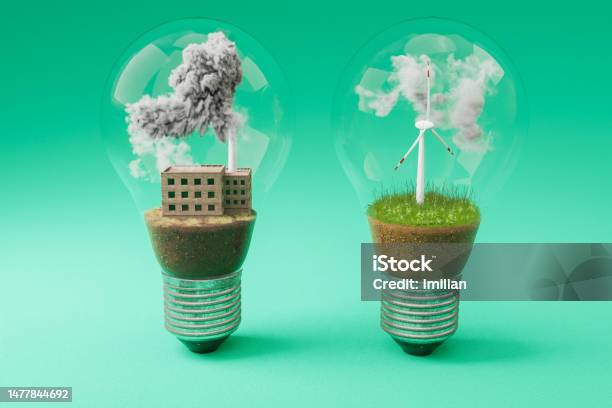 Bola Lampu Dengan Turbin Angin Minature Dan Pembangkit Listrik Tenaga
