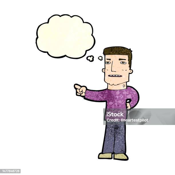 Homme En Dessin Animé Pointant Du Doigt Avec Bulle De Pensée Vecteurs