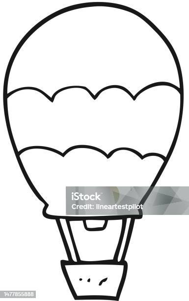 Balon Udara Panas Kartun Hitam Putih Yang Digambar Dengan Tangan Bebas