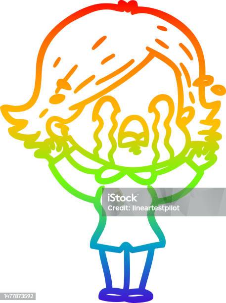 Dessin Au Trait Dégradé Arcenciel Dune Femme De Dessin Animé Pleurant