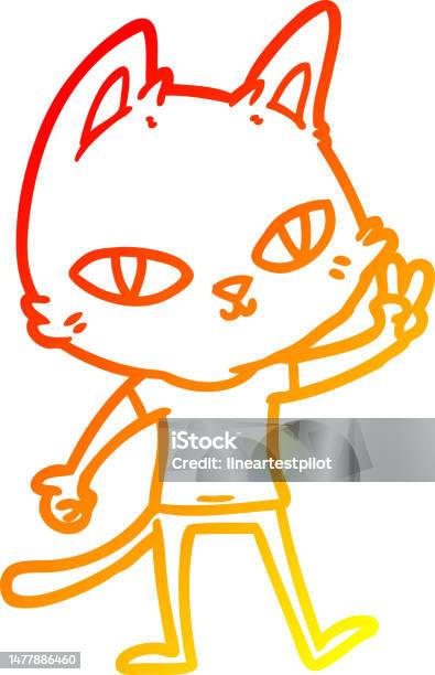 Dessin Au Trait Dégradé Chaud Dun Chat De Dessin Animé Agitant Vecteurs