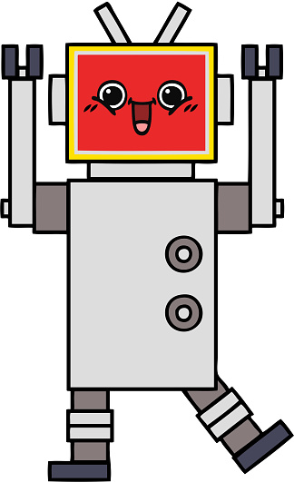 Dessin Animé Mignon Dun Robot Heureux Vecteurs Libres De Droits Et Plus