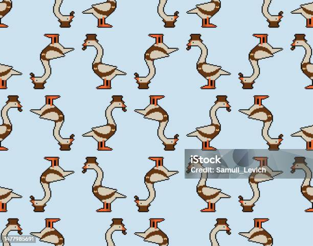 Motif De Pixel Art Aristocrate Doie Sans Couture 8 Bits Oie En Chapeau