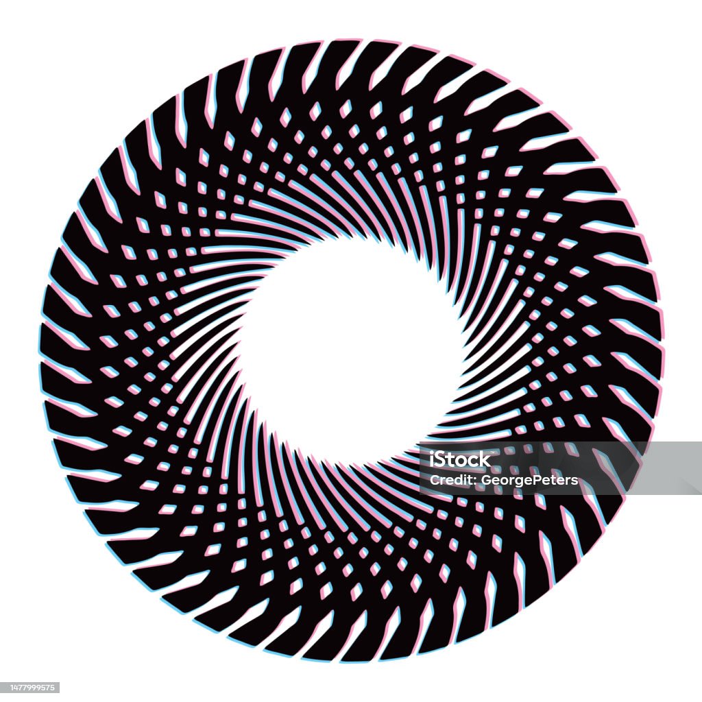 Spiral Concentric Pattern Design Element With Glitch Technique Stock