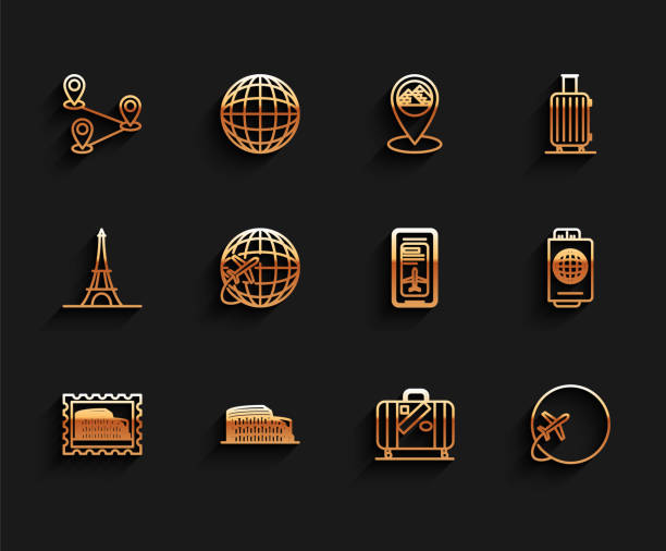 30 Passport Icon With Golden World Map Stock Illustrations Royalty