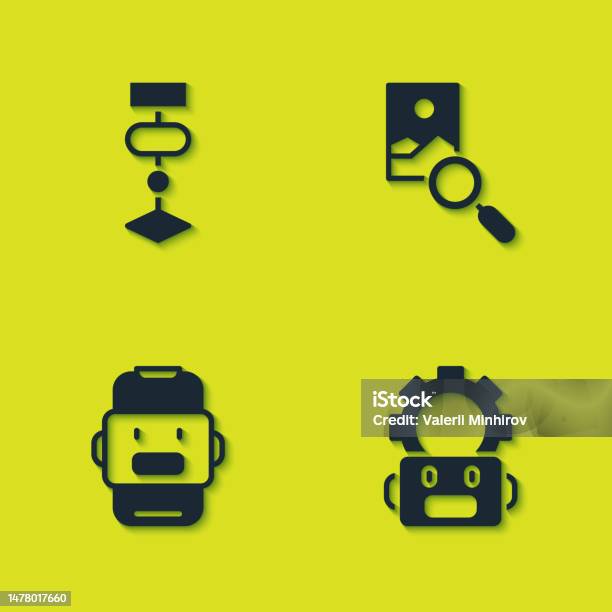 Set Algorithm Robot Setting Chat And Photo Retouching Icon Vector Stock