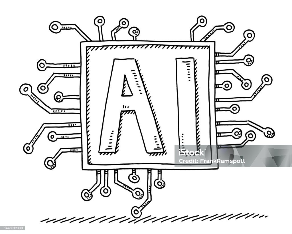 Artificial Intelligence Microchip Drawing Stock Illustration Download