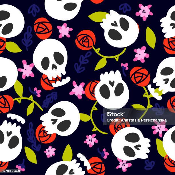 Day Of The Dead Sugar Skull Seamless Vector Background Stock