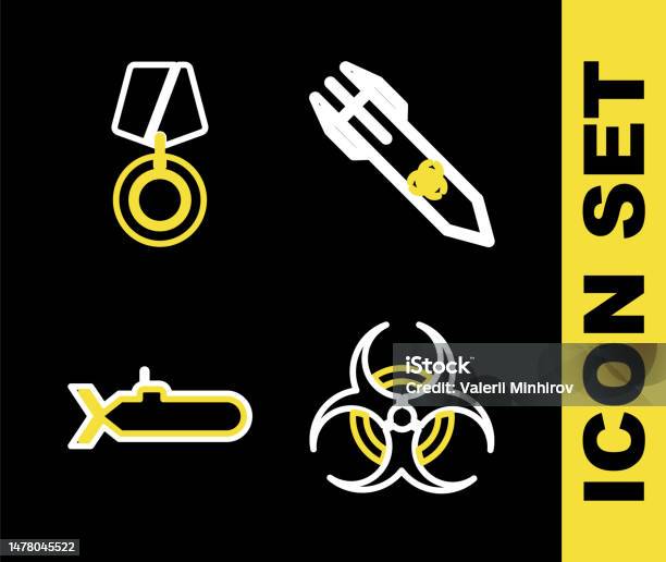 Atur Garis Roket Biohazard Simbol Ikon Medali Hadiah Kapal Selam Dan ... Atur Garis Roket Biohazard Simbol Ikon Medali Hadiah Kapal Selam Dan ...