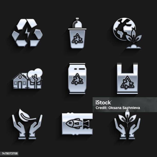 Set Boîte Avec Symbole De Recyclage Et Canette Arrêter La Pollution