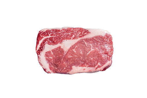 Raw Rib Eye Steak Daging Sapi Marmer Di Papan Daging Terisolasi Pada