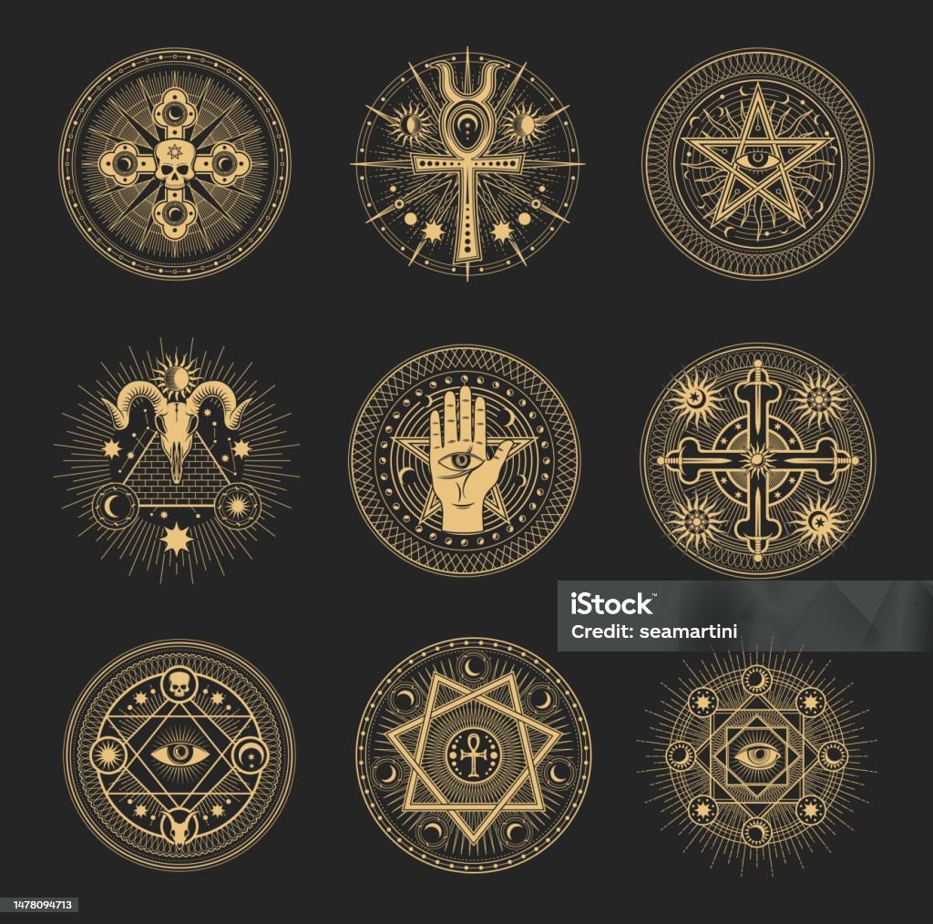 Mason Signs Occult And Esoteric Pentagram Symbols Stock Illustration