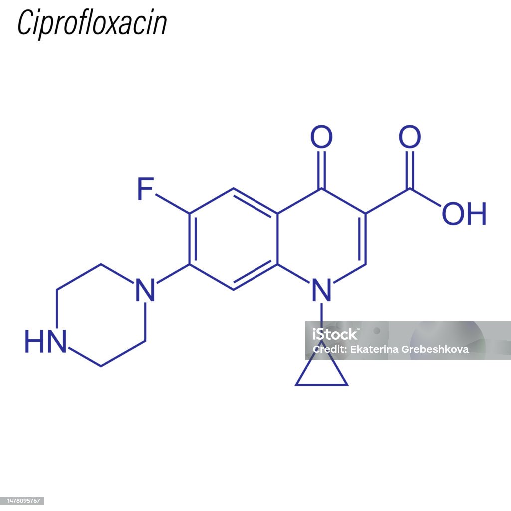 Vector Skeletal Formula Of Ciprofloxacin Drug Chemical Molecule Stock