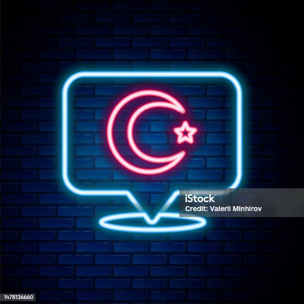 Étoile Et Croissant Lumineux De Ligne De Néon Symbole De Licône Dislam