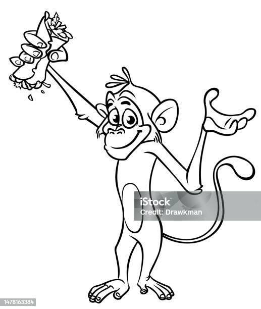 Kartun Simpanse Monyet Lucu Diuraikan Ilustrasi Vektor Karakter Monyet