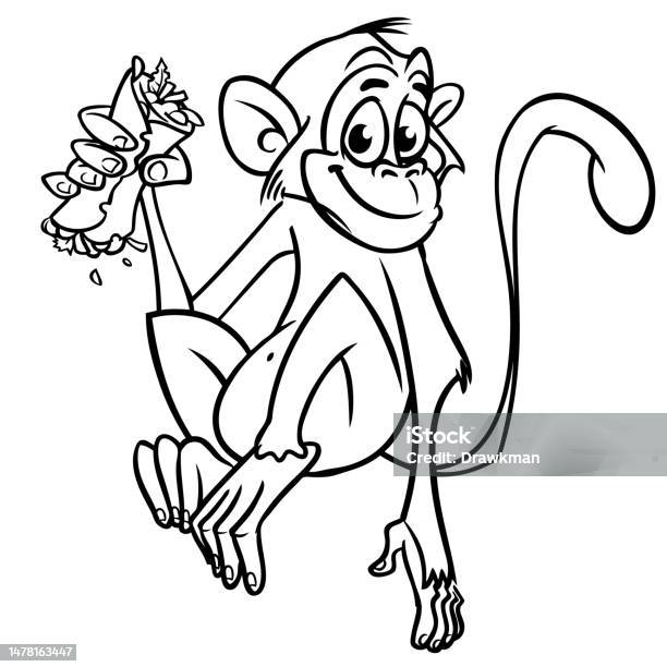 Kartun Simpanse Monyet Lucu Diuraikan Ilustrasi Vektor Karakter Monyet