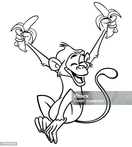 Kartun Simpanse Monyet Lucu Diuraikan Ilustrasi Vektor Karakter Monyet