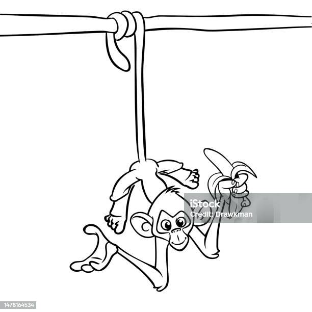 Kartun Simpanse Monyet Lucu Diuraikan Ilustrasi Vektor Karakter Monyet