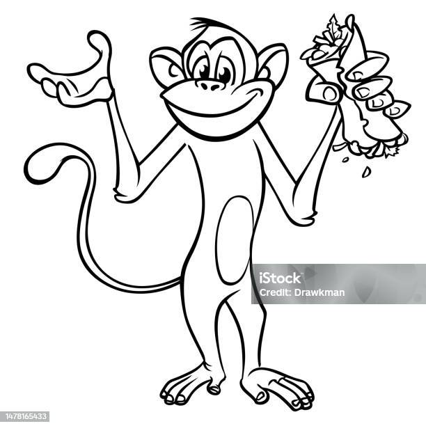 Kartun Simpanse Monyet Lucu Diuraikan Ilustrasi Vektor Karakter Monyet