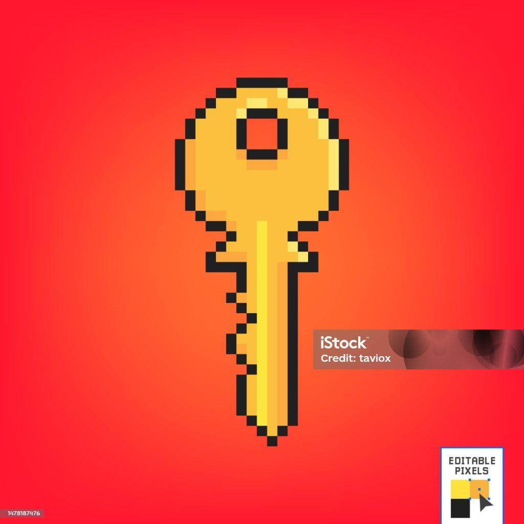 Golden Vintage Key Pixel Art Icon Isolated Vector Illustration On White ... Golden Vintage Key Pixel Art Icon Isolated Vector Illustration On White ...