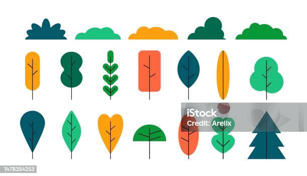 Buissons Darbres Simples Plantes Forestières De Dessins Animés Avec