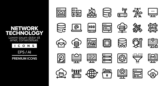 Network Technology Editable Stroke Line Icon Set Series Stock Illustration Download Image Now