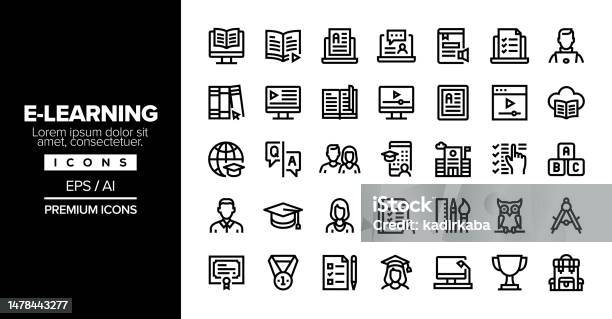 Elearning Editable Stroke Line Icon Set Series Stock Illustration